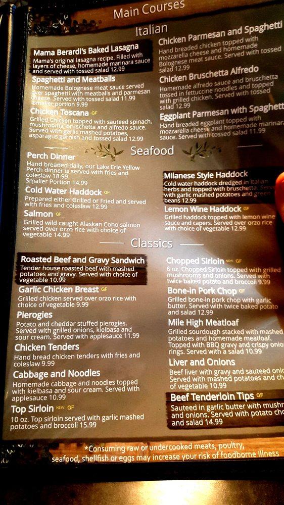 Menu at Berardi's Restaurant, Huron