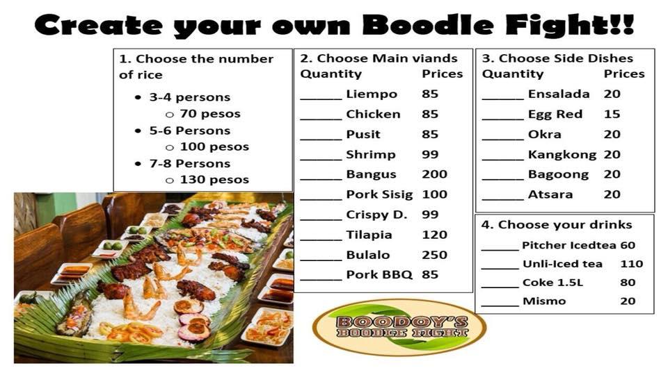 Menu at Boodoy’s Boodle Fight Restaurant, Calamba