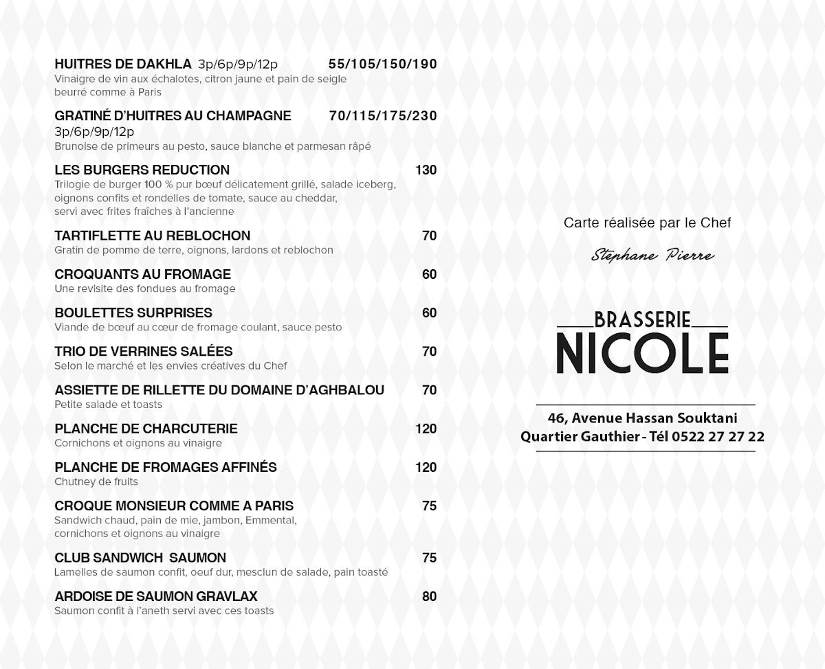 Menu at Brasserie Nicole pub & bar, Casablanca, 46 Av. Hassan Souktani