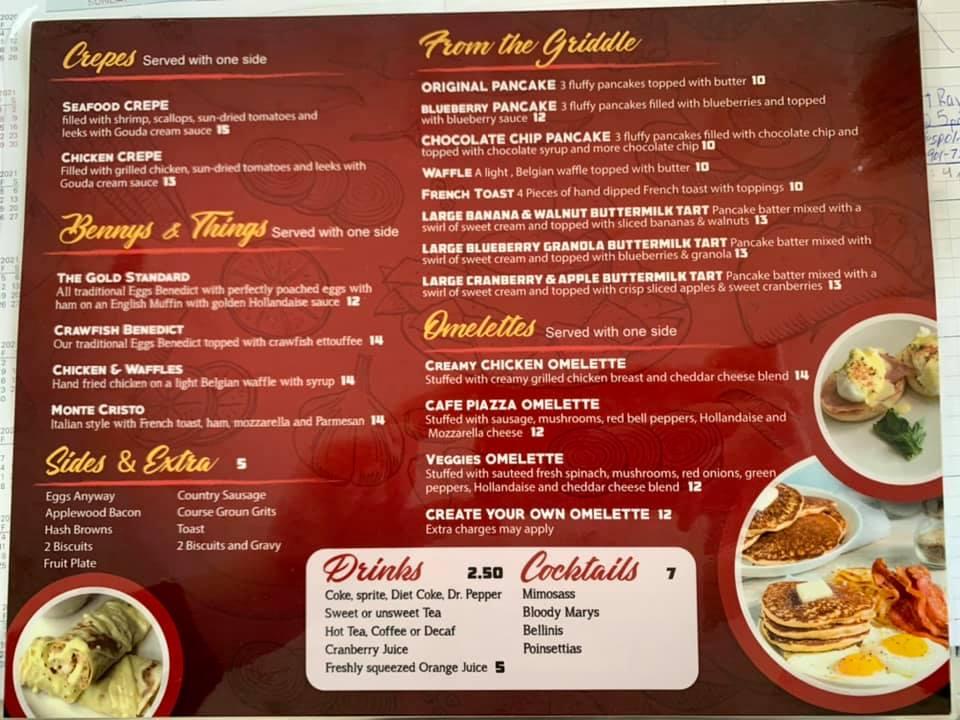 Menu at Cafe Piazza, Collierville, 139 S Rowlett St