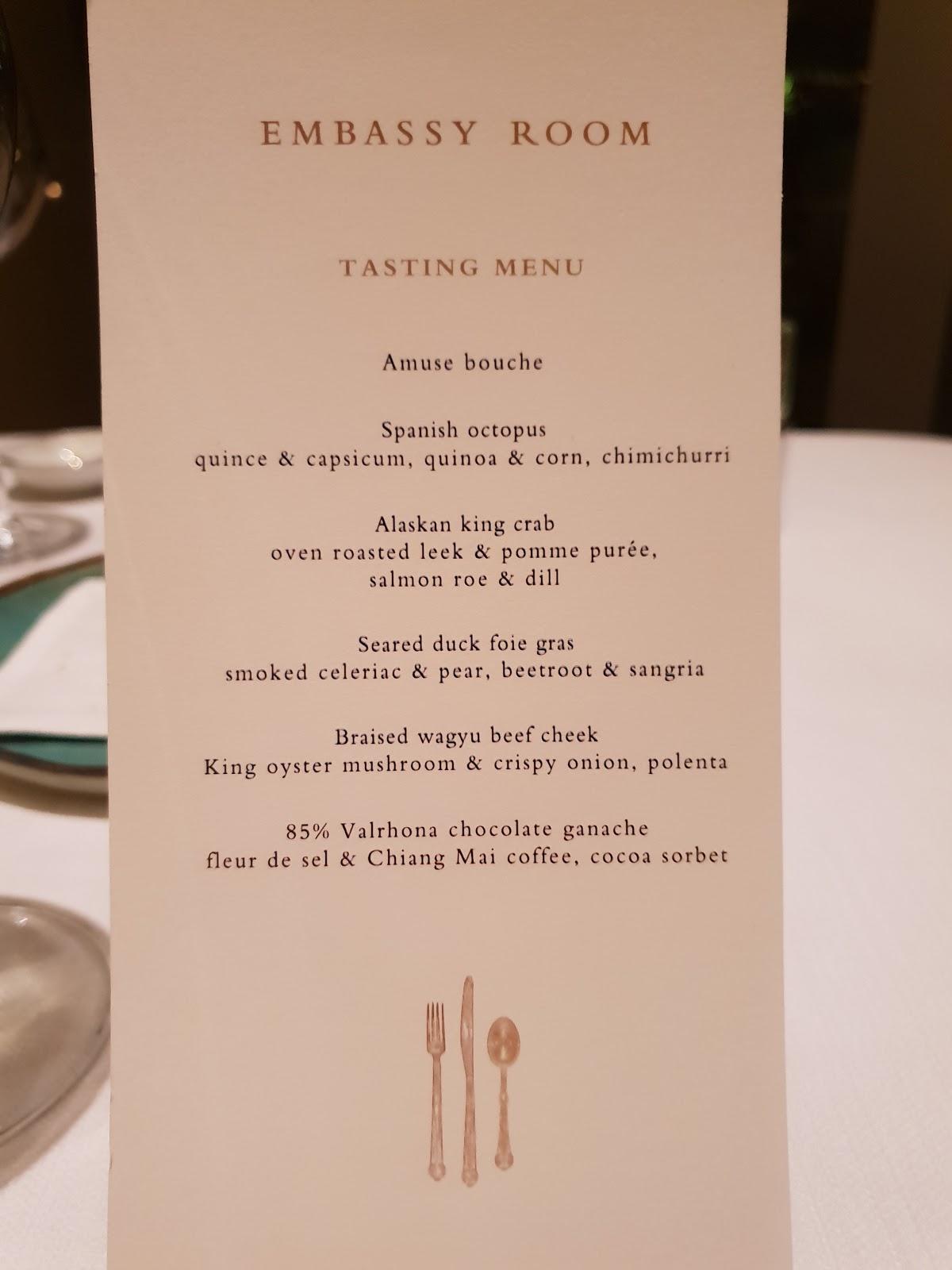 Carta del restaurante Embassy Room - Catalan Cuisine, Bangkok, 9th ...