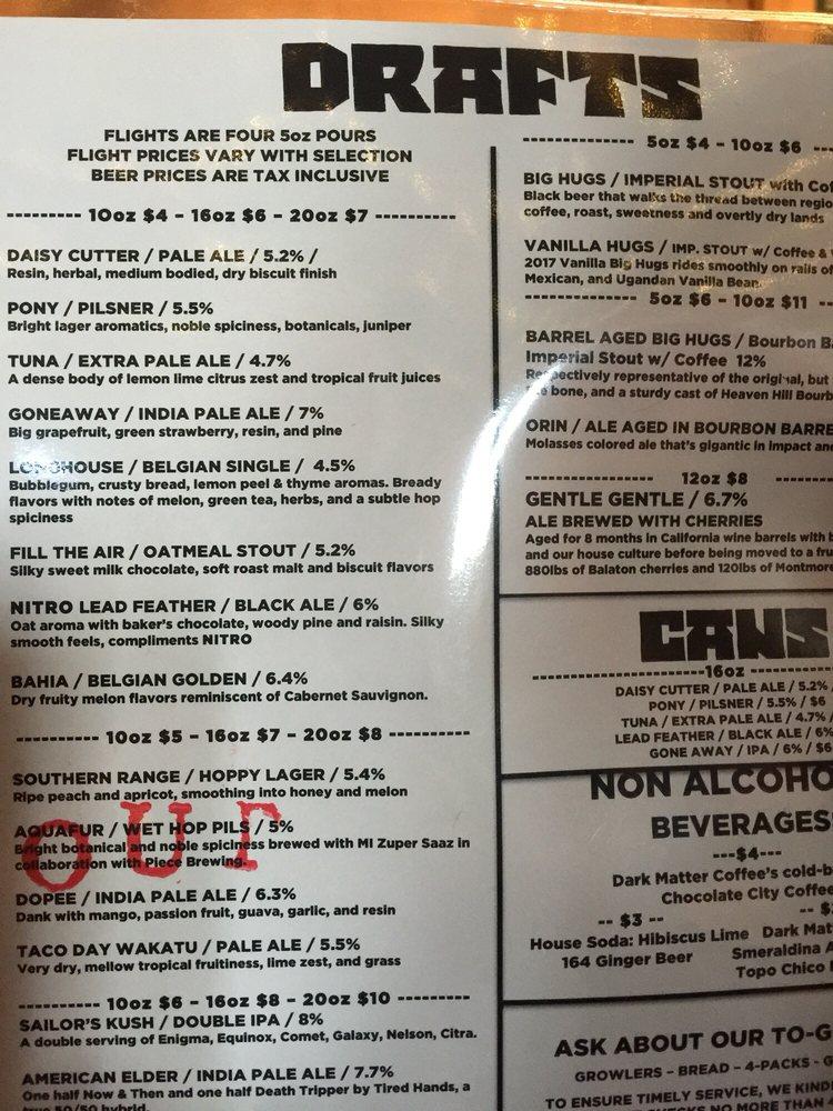 Menu at Half Acre Beer pub & bar, Chicago