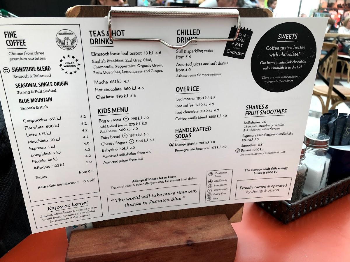 Menu at Jamaica Blue Morley cafe, Morley, Collier Rd