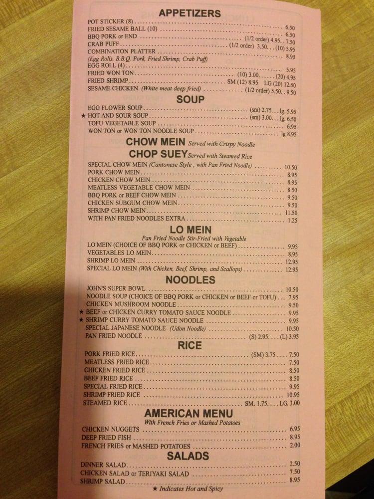 Menu at John's Chinese Restaurant, Keizer