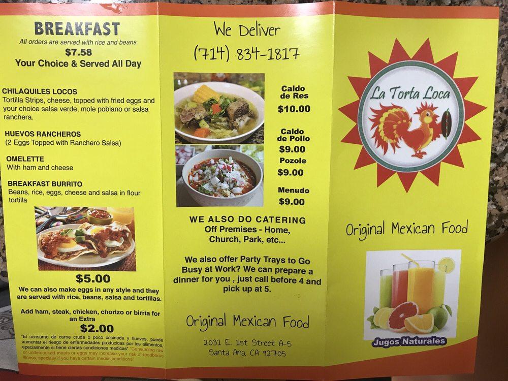 Menu at La Torta Loca restaurant, Santa Ana