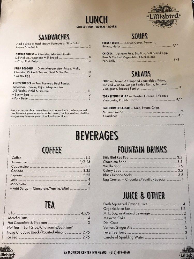 Menu at Little Bird pub & bar, Grand Rapids