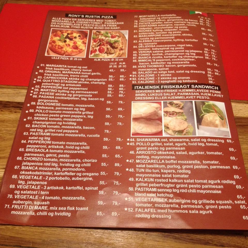 Menu at Mamma Mia - Rony's Soul Food pizzeria, Copenhagen