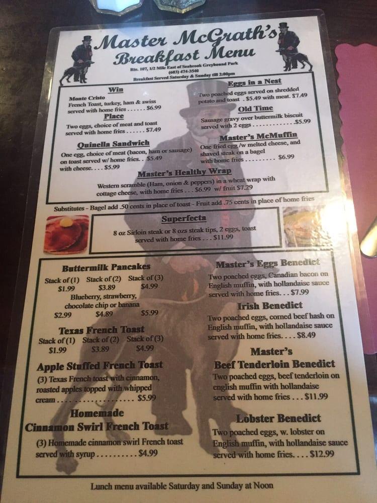 Menu at Master McGrath's pub & bar, Seabrook, 8 Batchelder Rd