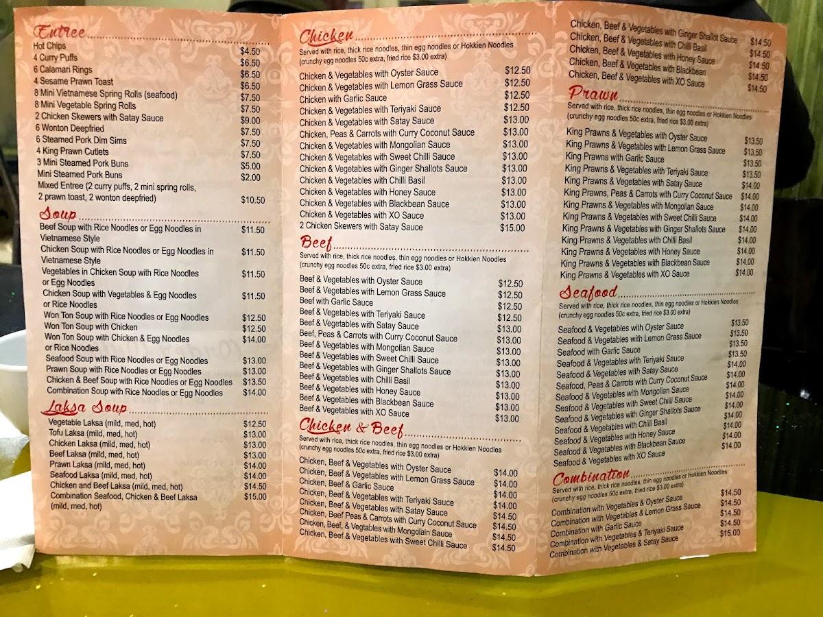 Menu at Pham's Noodle House restaurant, Campbelltown