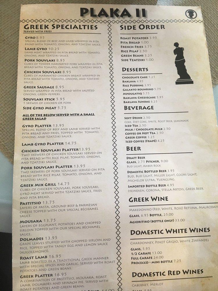 Menu at Plaka II Greek Family Restaurant, Fort Myers