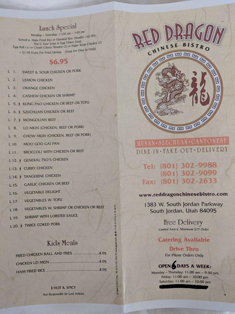 Menu at Red Dragon Chinese Bistro restaurant, South Jordan