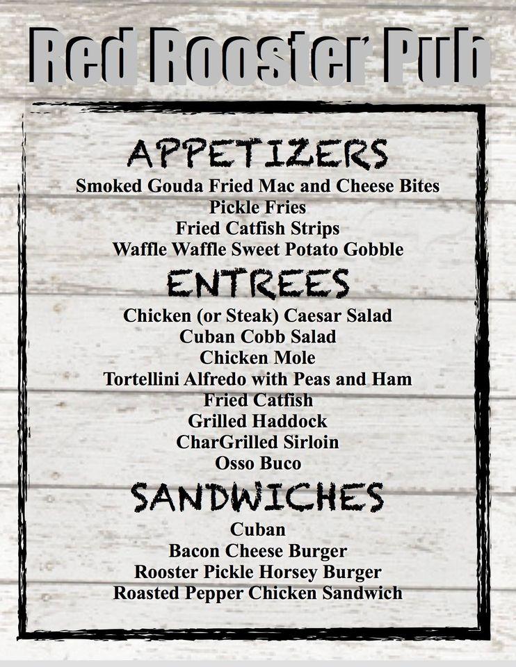 Menu at Red Rooster Pub, Skaneateles Falls, Jordan Rd