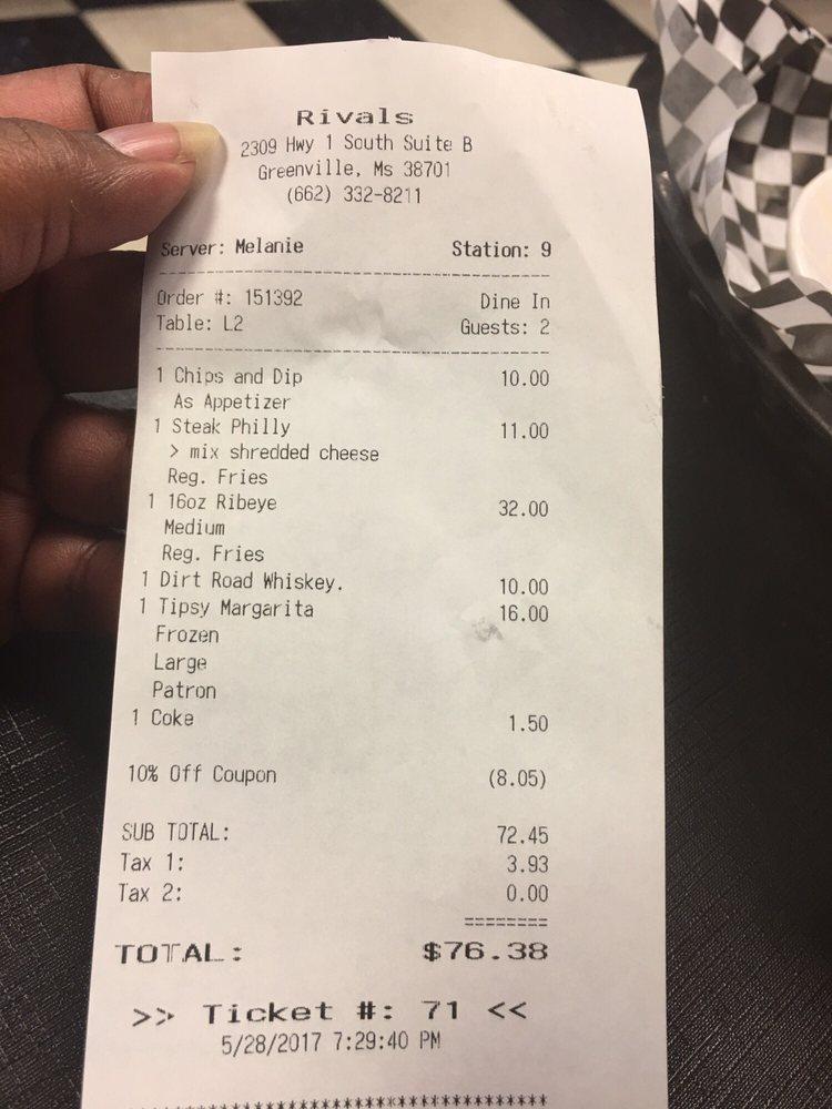 Menu at Rivals pub & bar, Greenville, MS-1