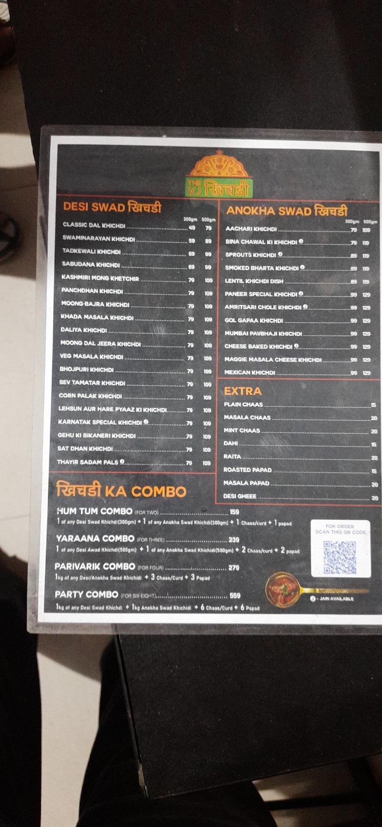Menu at The VJ Cafe & Khichdi, Vadodara