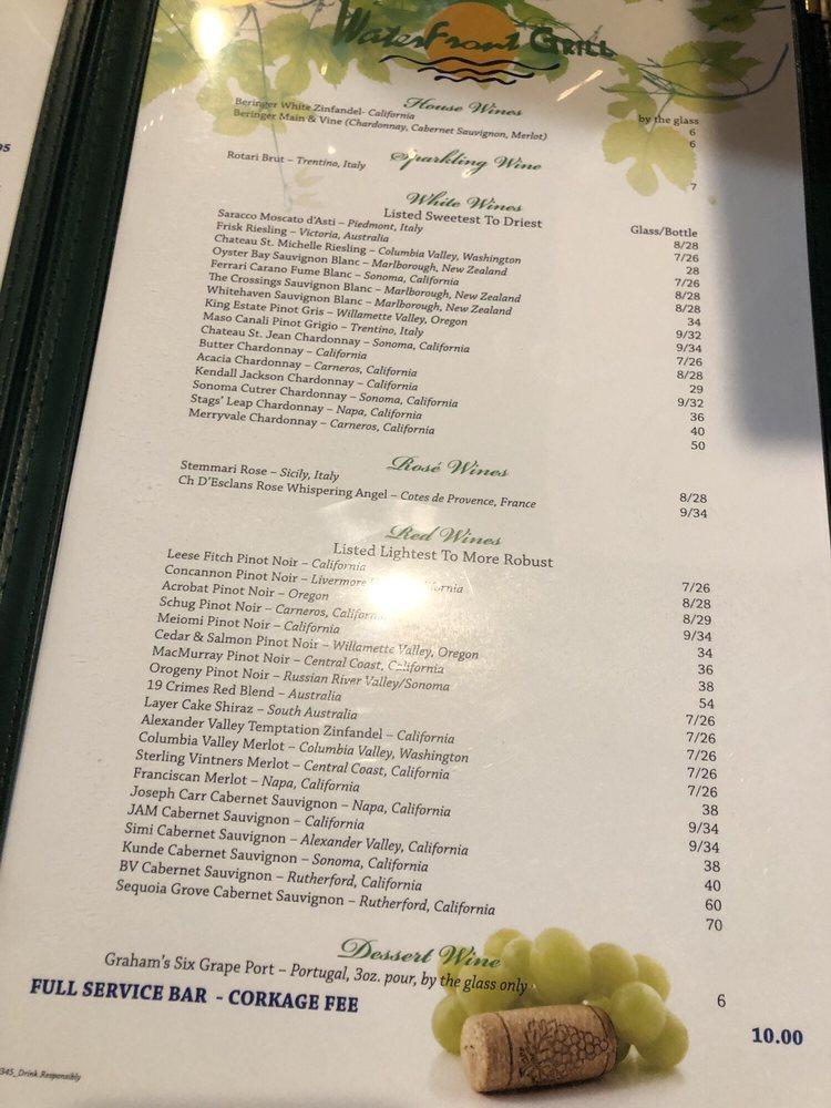 Carta del restaurante Waterfront Grill, Monroe