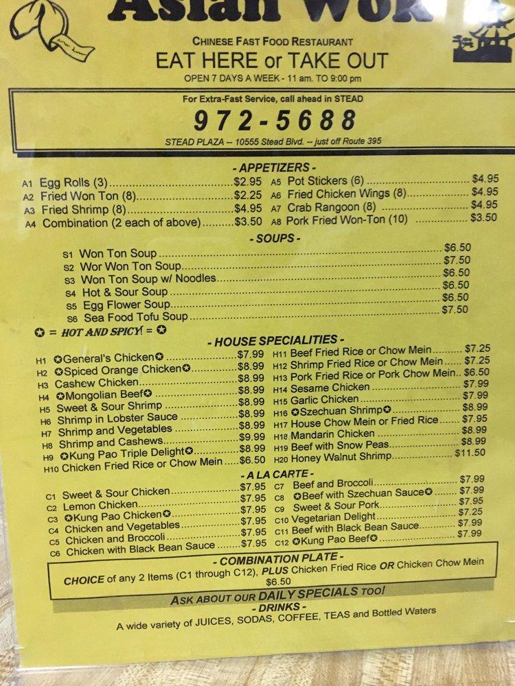Menu at Asian Wok restaurant, Reno, Stead Blvd
