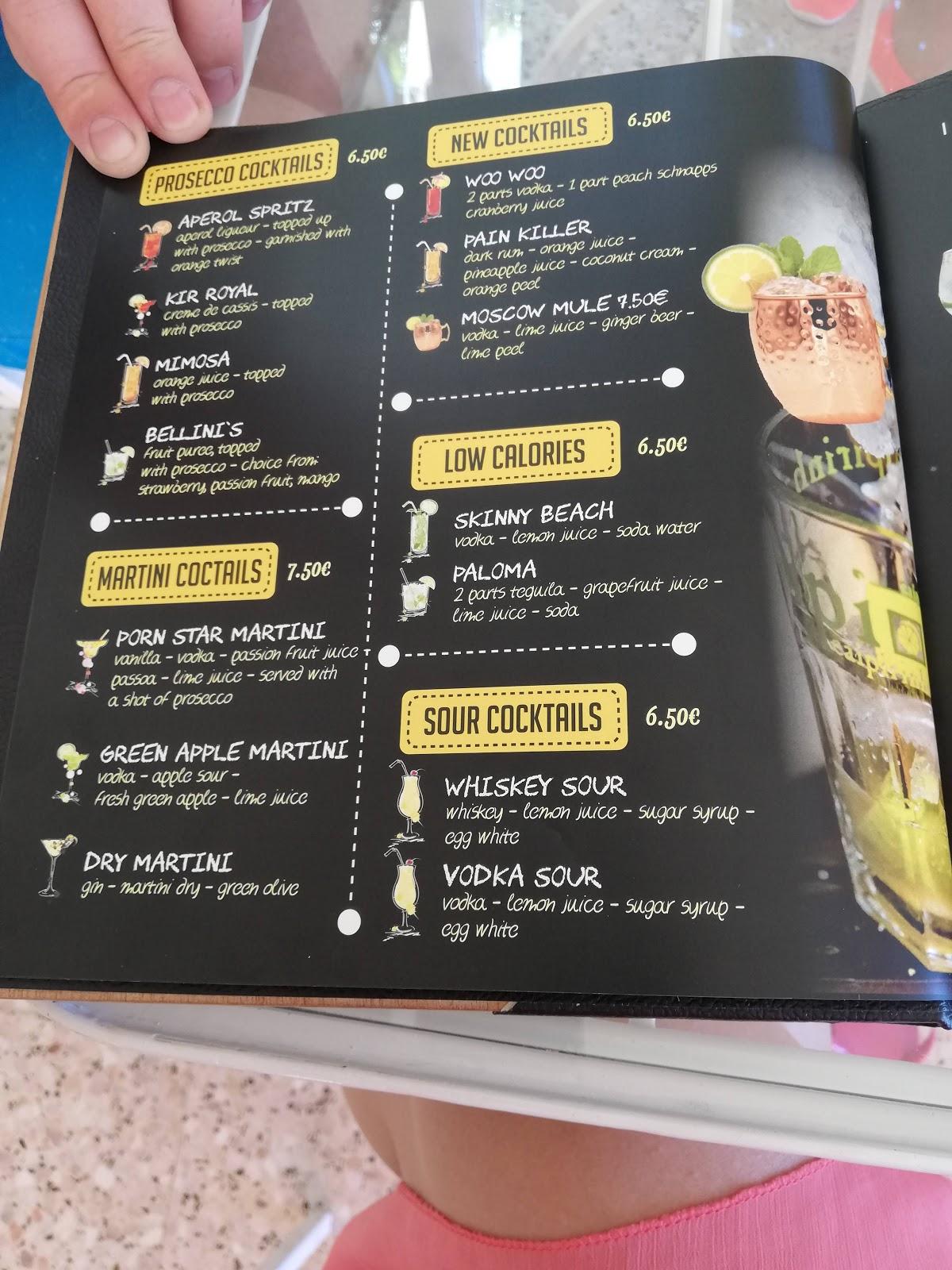 Menu at Billy's Café, Theologos