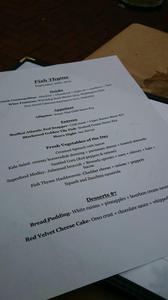 Menu at Fish Thyme Restaurant & Bar, Acworth