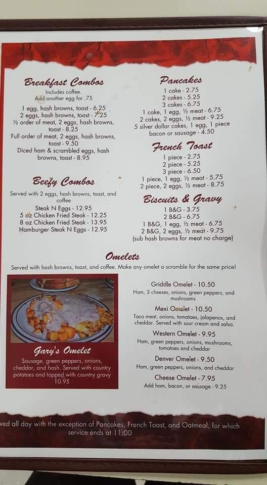 Menu at Griddle restaurant, Shelby