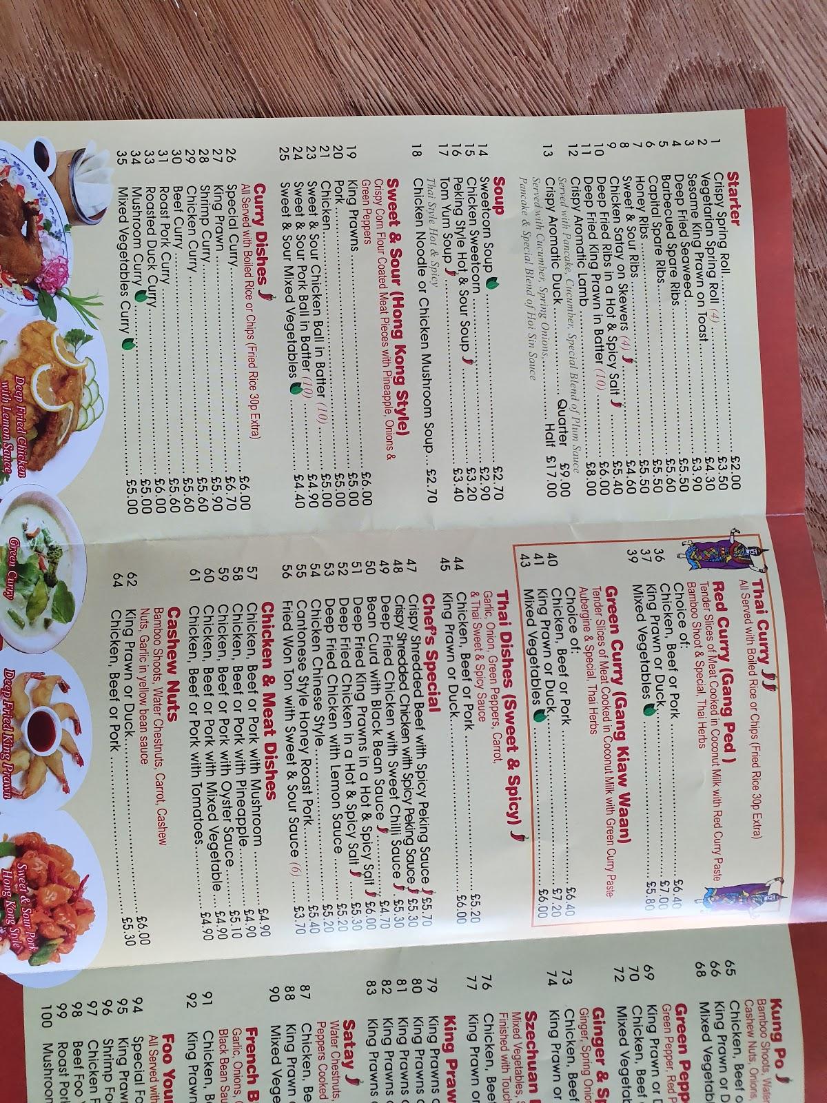 Menu at Jackie Chan fast food, Midsomer Norton