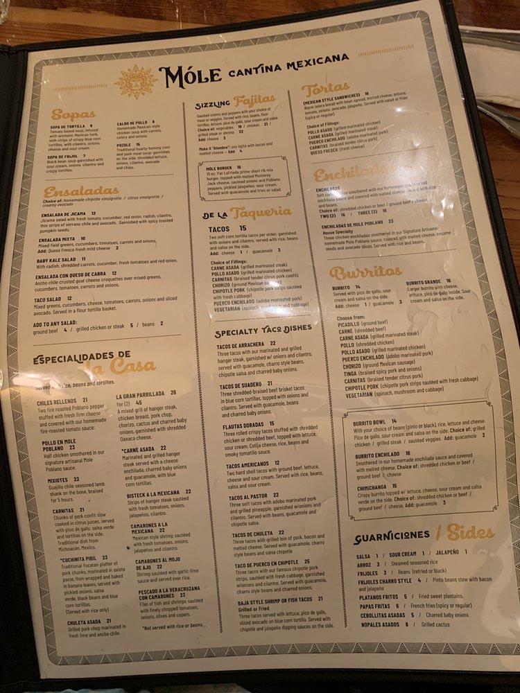 Menu at Mole Cantina Mexicana restaurant, Wellington, S State Rd 7 #150