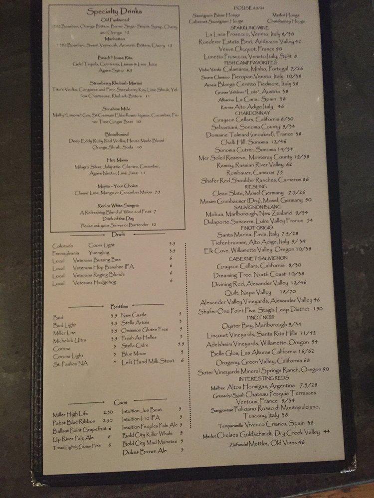 Menu at North Beach Fish Camp pub & bar, Neptune Beach