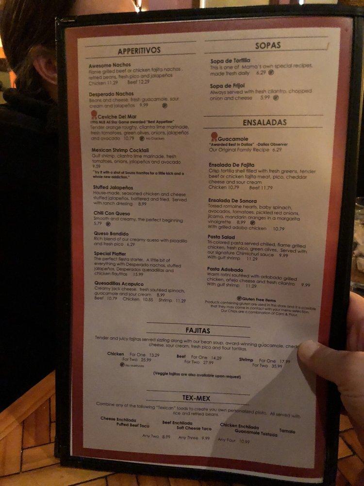 Menu at Desperados Mexican Restaurant Dos, Garland, W Campbell Rd