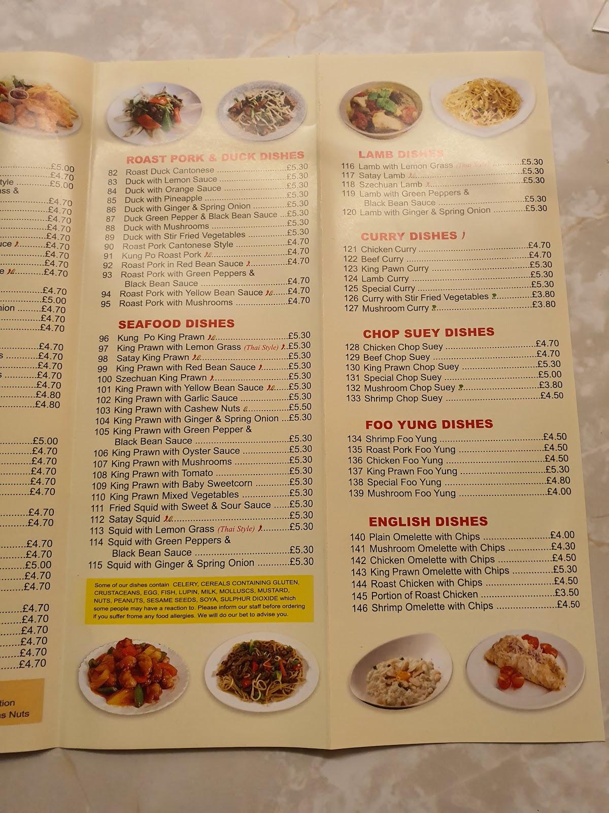Menu at Hai Ming's fast food, Gillingham