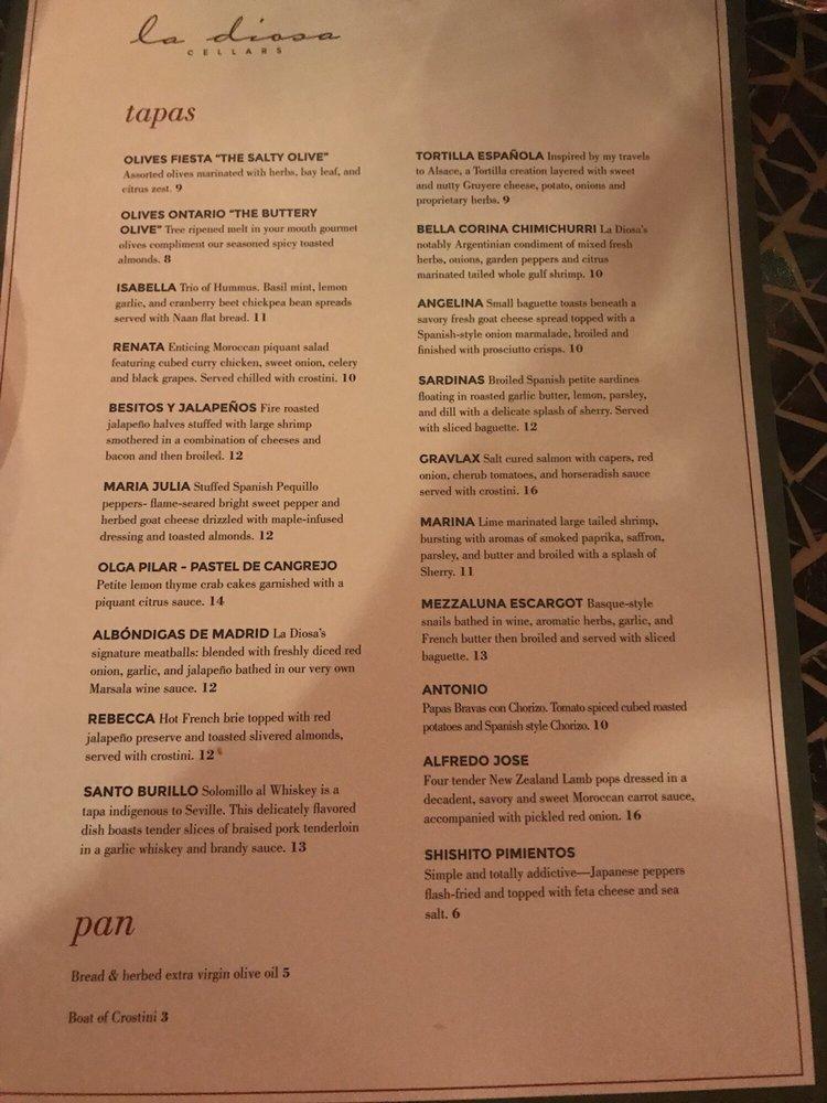 Menu at La Diosa Cellars pub & bar, Lubbock