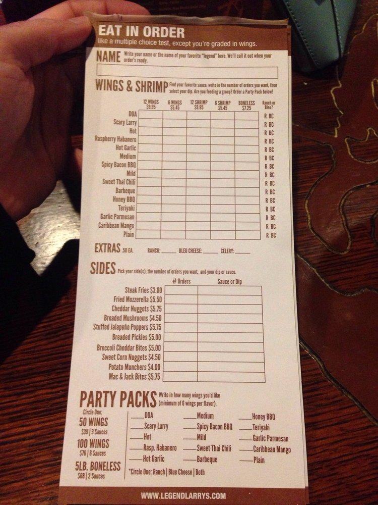 Menu at Legend Larry's pub & bar, Sheboygan, 733 Pennsylvania Ave