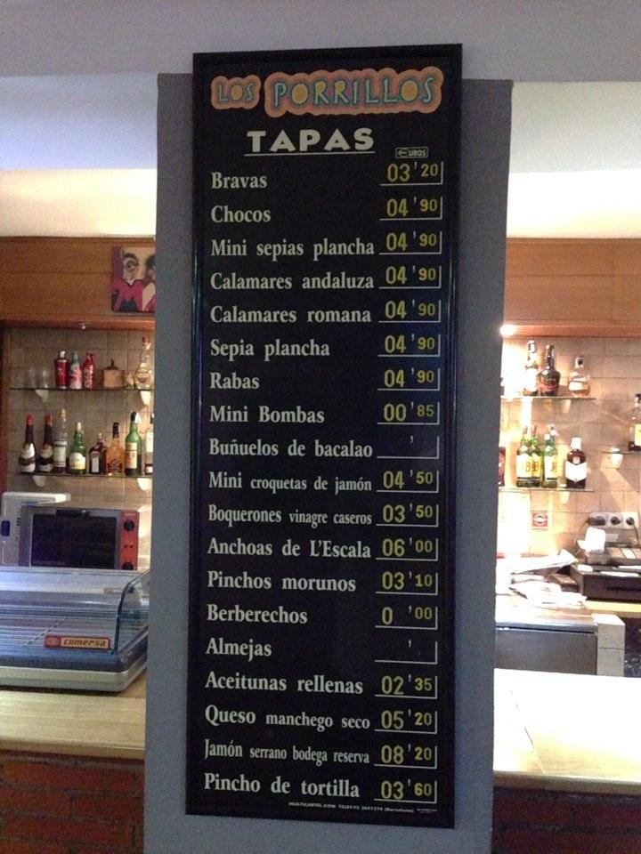 Carta de Bar Los Porrillos, Barcelona