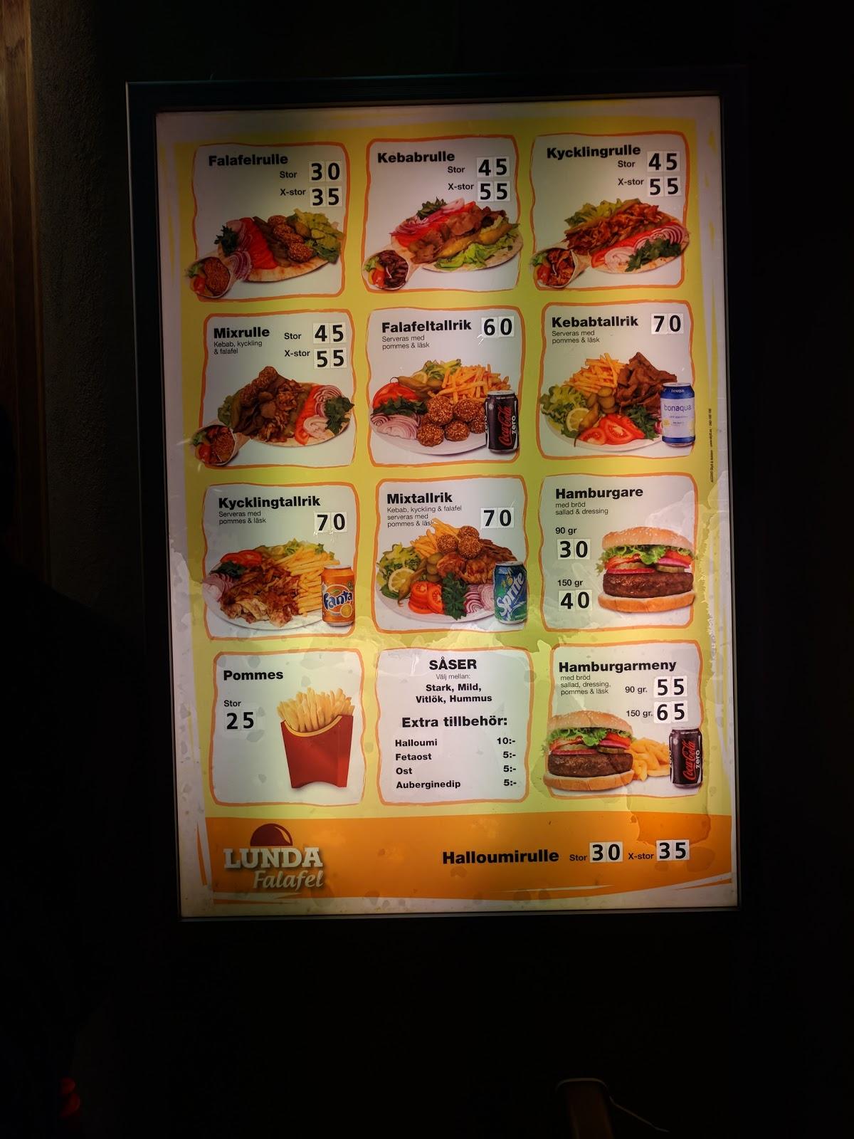 Menu at Lundafalafel fast food, Lund
