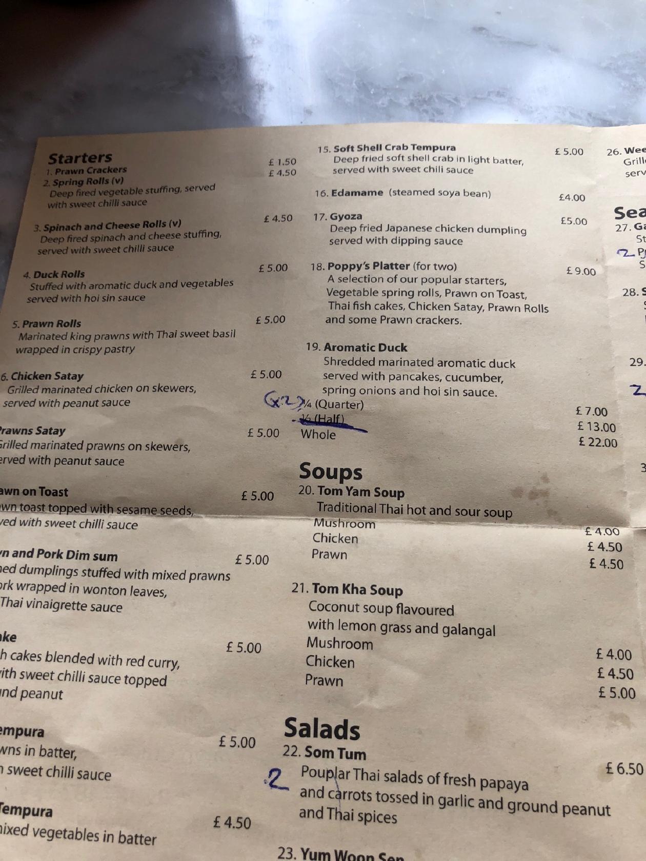 Menu at Poppy’s 2 restaurant, London, Greyhound Rd