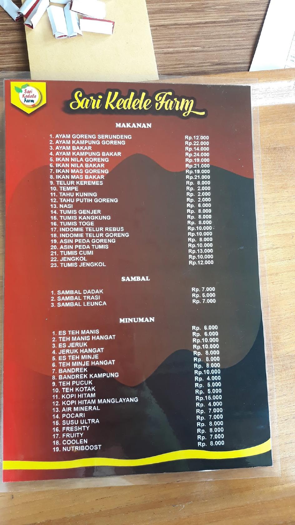 Menu at Sari Kedele Farm (SKF) restaurant, Indonesia