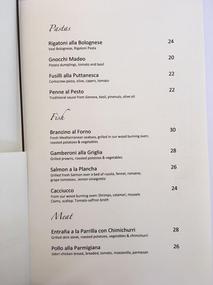 Carta del restaurante Bianca, Culver City