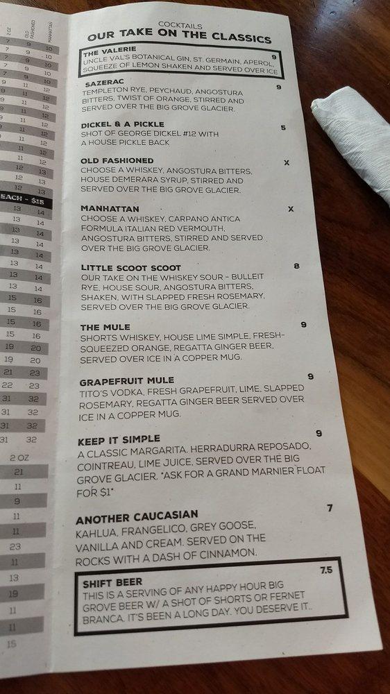 Menu at Big Grove Brewpub-Solon, Solon