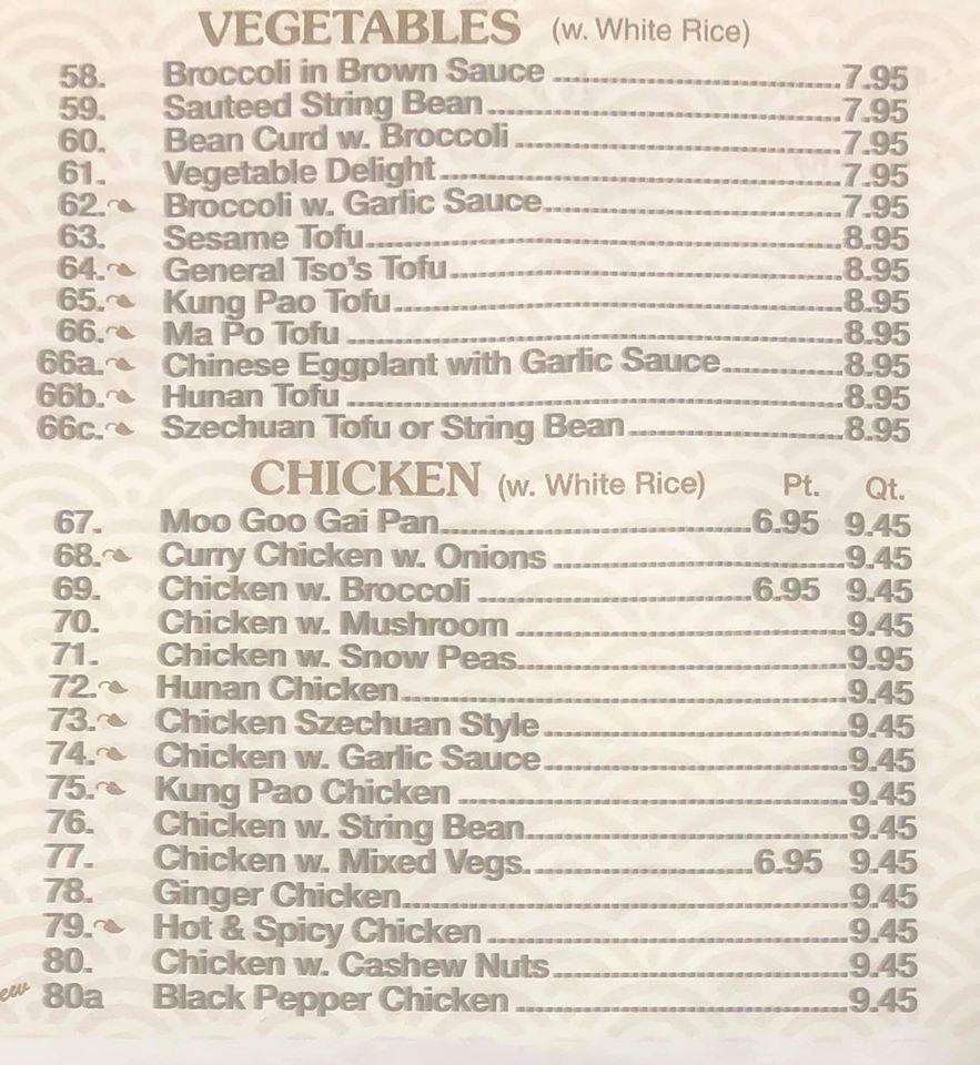 Menu at Eastern Chinese Restaurant, Winchester