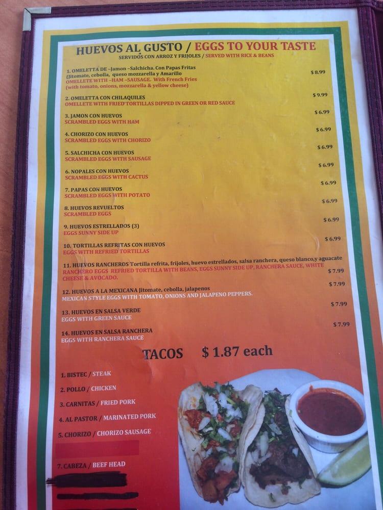 Carta del restaurante El Huarache Veloz, Pinellas Park