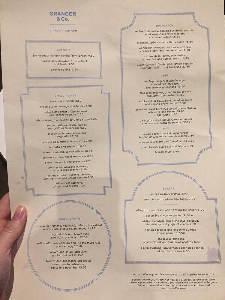 Menu at Granger & Co. King's Cross restaurant, London, Unit 1