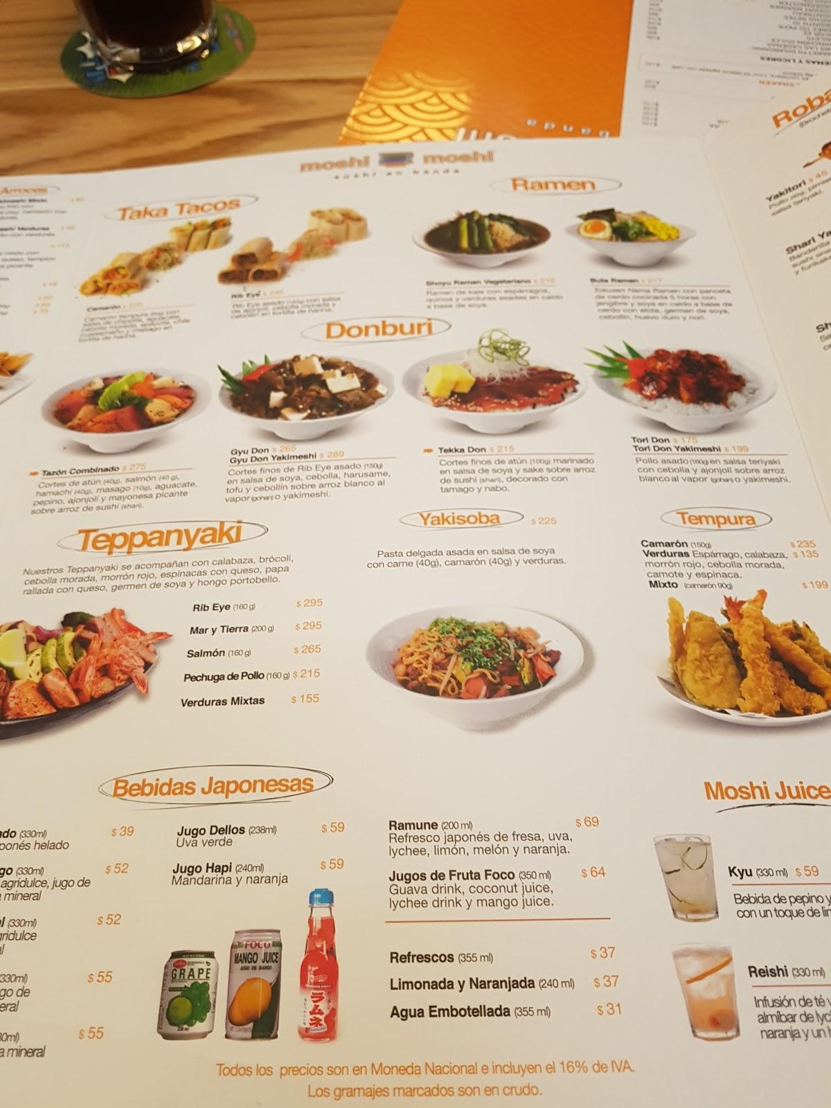 Carta del pub y bar Moshi Moshi Antara, Ciudad del México, Avenida ...
