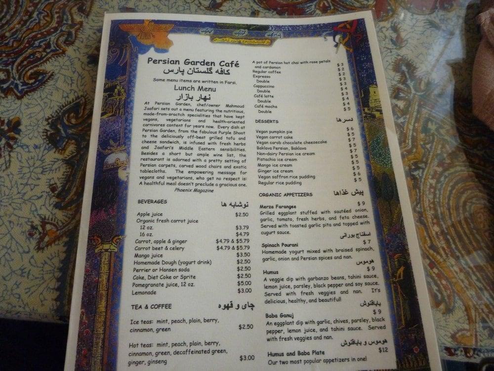 Carta de Persian Garden Cafe, Phoenix