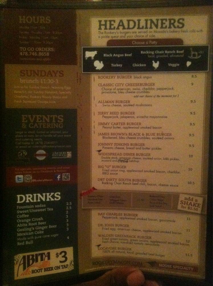 Menu at Rookery pub & bar, Macon