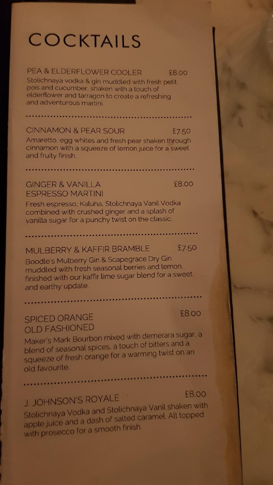 Menu at J. Johnson Wine Bar and Bistro, Hull
