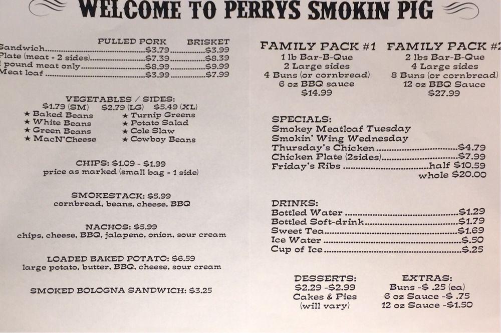 Menu at Perrys Smokin Pig BBQ, White House