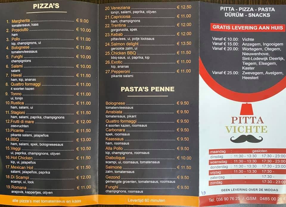 Menu at Pitta Shop Vichte, Anzegem