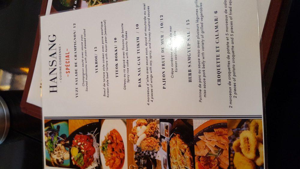 Menu at Restaurant Hansang, Montreal
