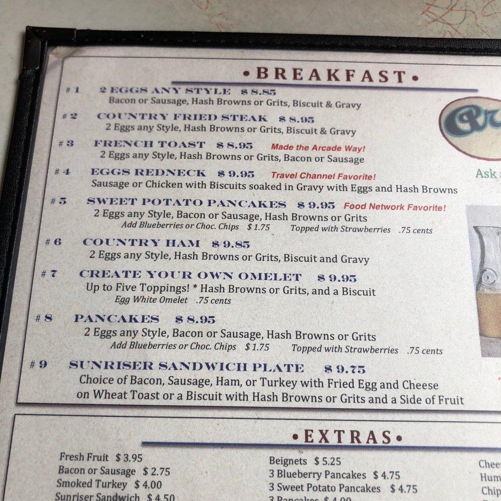 Menu at The Arcade Restaurant, Memphis