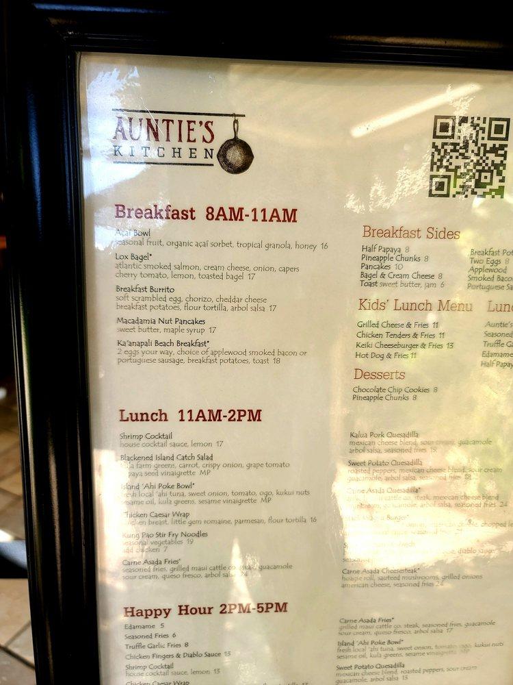 Menu at Auntie's Kitchen pub & bar, Lahaina, 6 Kai Ala Dr