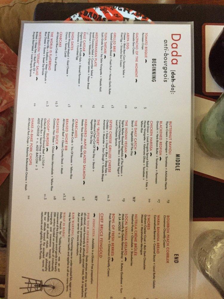 Menu at Dada pub & bar, Delray Beach