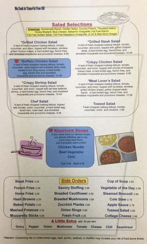 Menu at Keystone Restaurant, USA